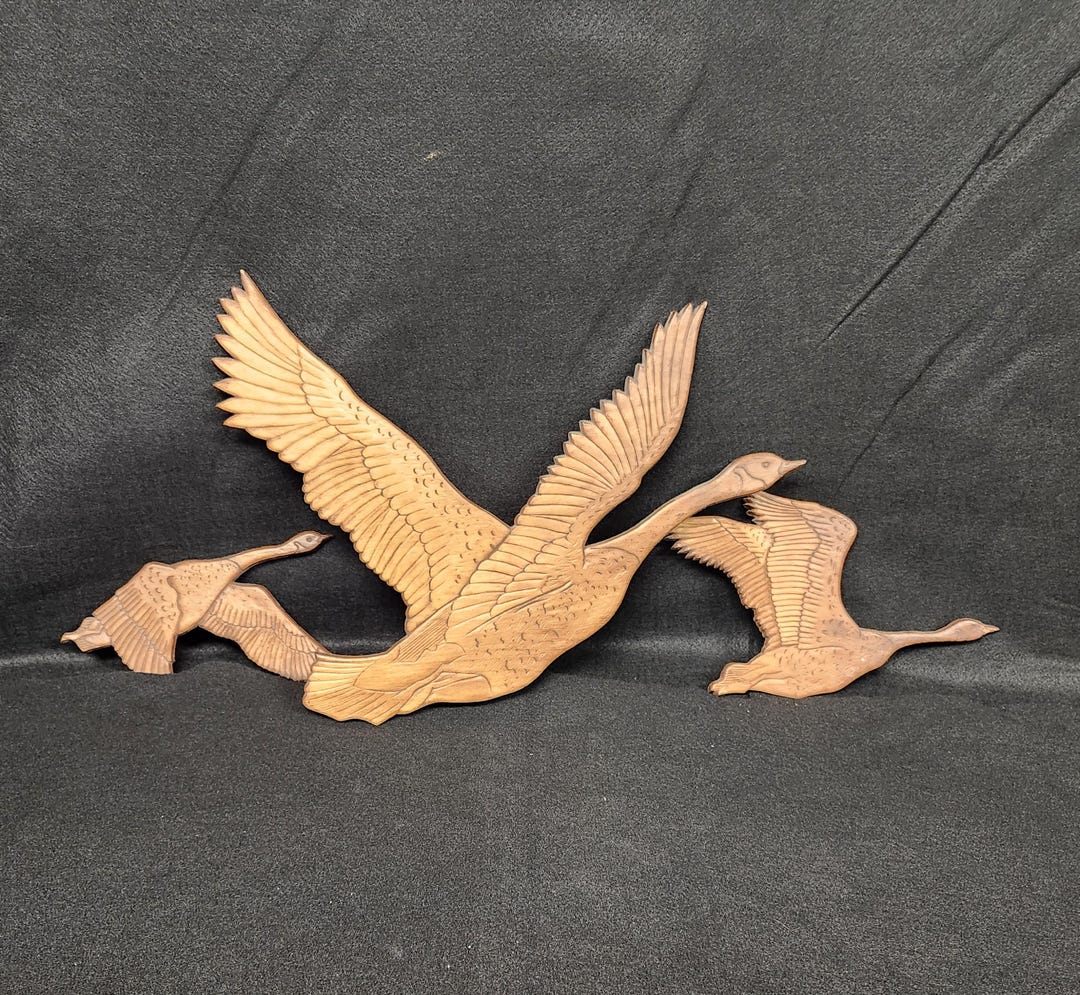 Hand Carved Wood Wall Art, Set of 3 Geese, Canada Geese, Wood Carved ...