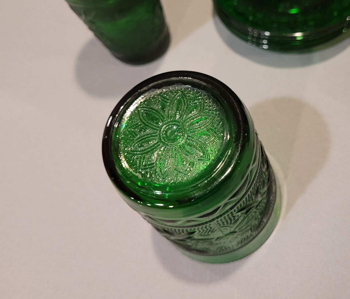 Oatmeal Glass, Sandwich Glass, Set of 8 Juice Glasses, Green Oatmeal ...