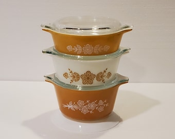 Pyrex Wheat Pattern Casserole Dishes With Lids, 6 Piece Set of 3 ...