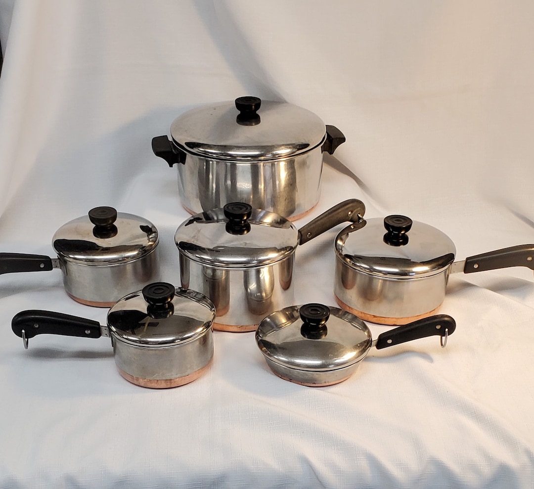 Revere Ware 12 Piece Set of Copper Clad Pans, 1801, Set of 6 Pans With ...