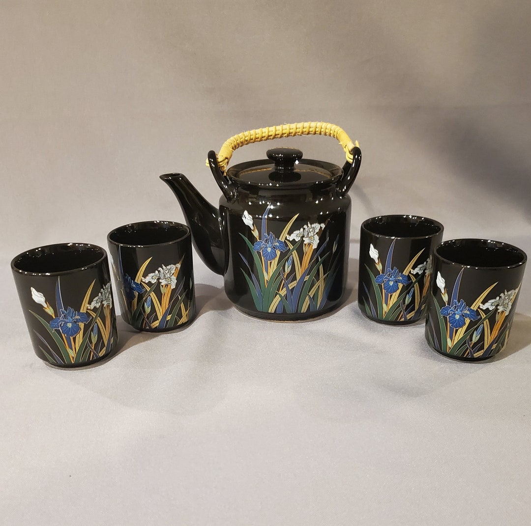 Tea Set, Japan Tea Set, 5 Piece Set Tea Set, Wicker Handled Tea Pot and ...