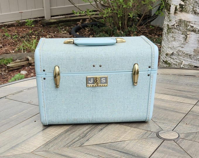 Samsonite Ice Blue Leather Train Case, Samsonite Carry On, Samsonite ...