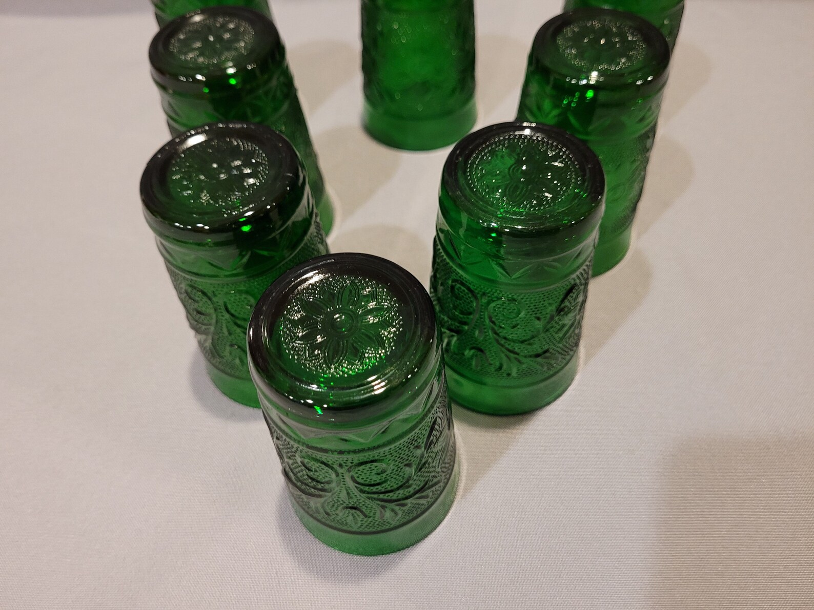 Oatmeal Glass, Sandwich Glass, Set of 8 Juice Glasses, Green Oatmeal ...