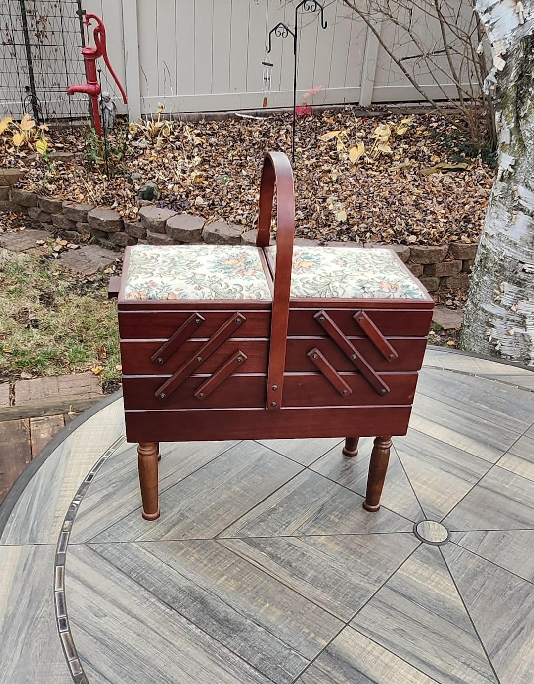 Vintage Powell Cherry Wood Sewing Basket, Sewing Basket on Legs ...