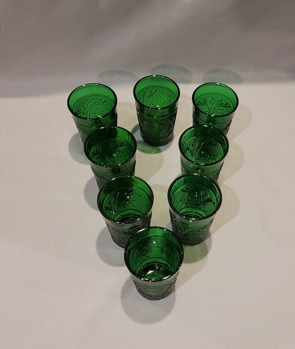 Oatmeal Glass, Sandwich Glass, Set of 8 Juice Glasses, Green Oatmeal ...