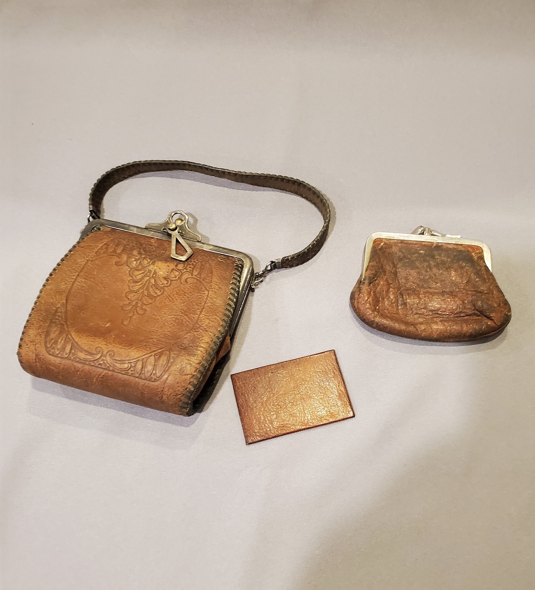 Vintage Purse, Victorian Purse Set, 3 Piece Leather Victorian Purse Set ...