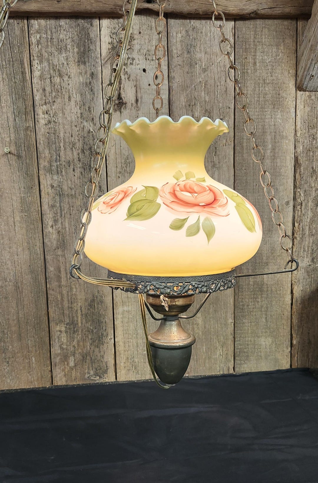 Vintage Floral Hand Painted Swag Light, Vintage Hanging Light, Vintage ...