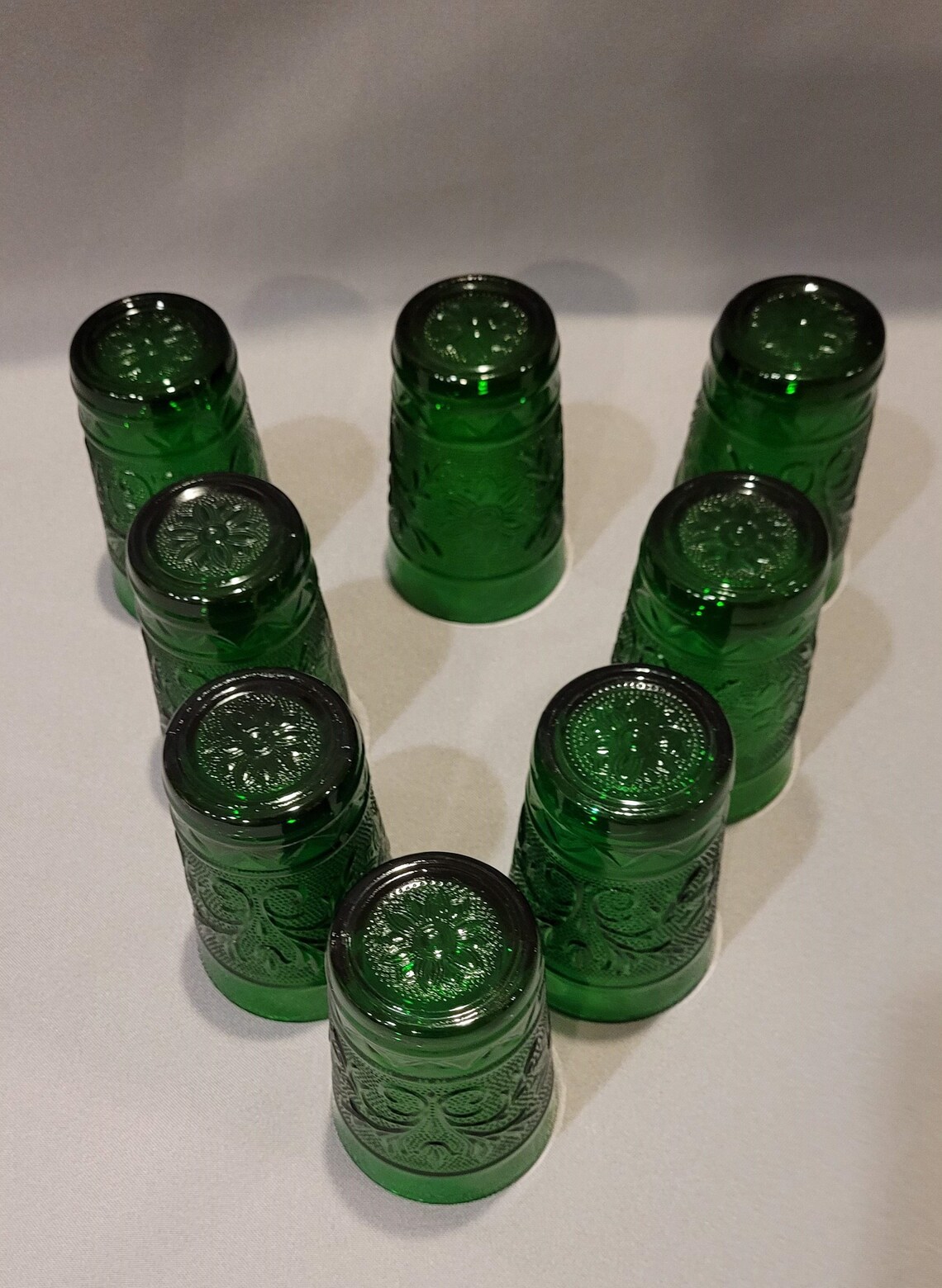 Oatmeal Glass, Sandwich Glass, Set of 8 Juice Glasses, Green Oatmeal ...