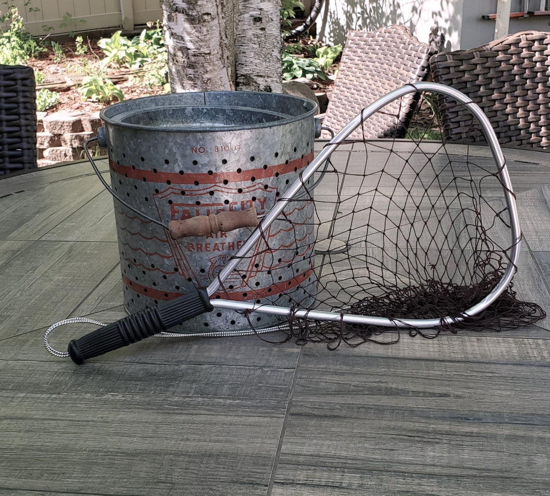 Minnow Bucket, Trout Net, Falls City Air Breather Minnow Bucket, No ...