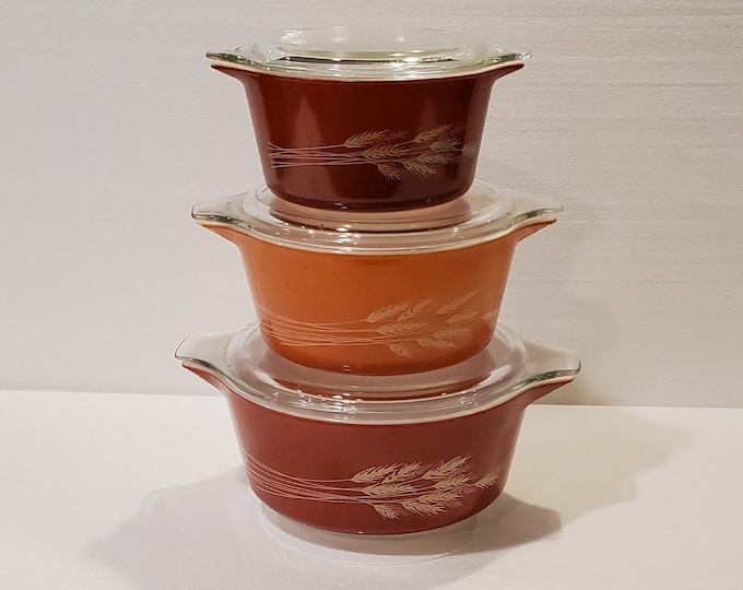Pyrex Wheat Pattern Casserole Dishes With Lids, 6 Piece Set of 3 ...
