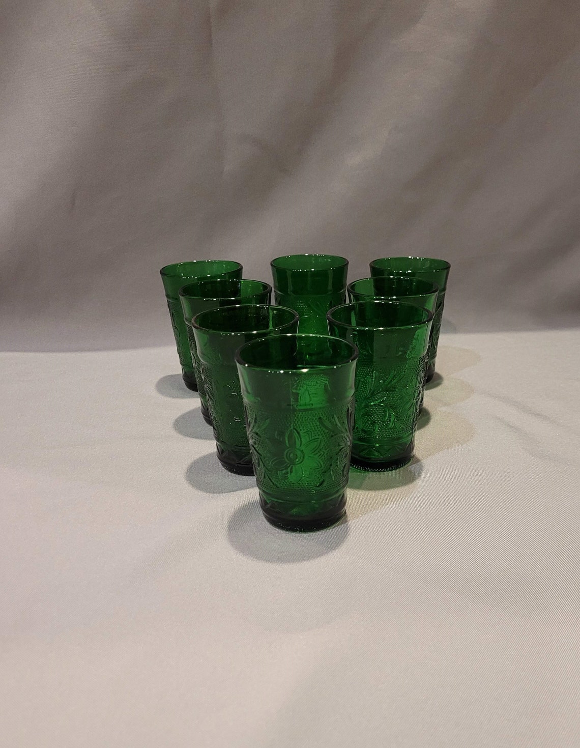 Oatmeal Glass, Sandwich Glass, Set of 8 Juice Glasses, Green Oatmeal ...