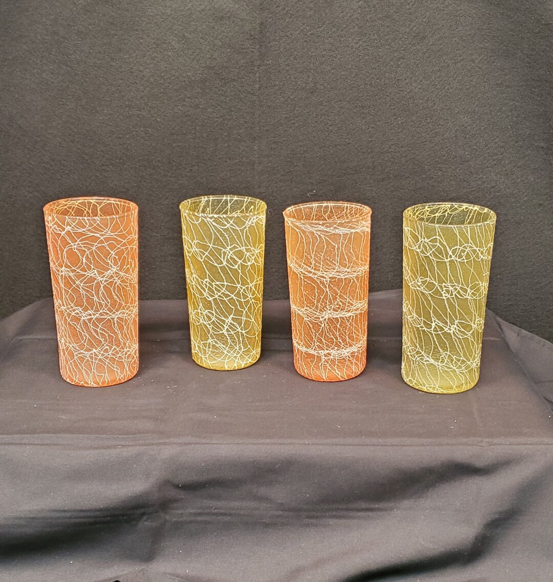Vintage 4 Piece Color Craft Spaghetti String Glasses, Colorful Glasses ...