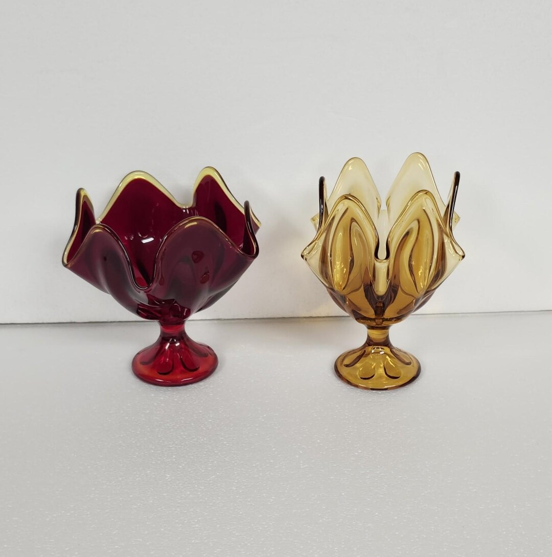 2 Piece Set of Vintage Viking Ruby Red Amberina and Amber Handkerchief ...