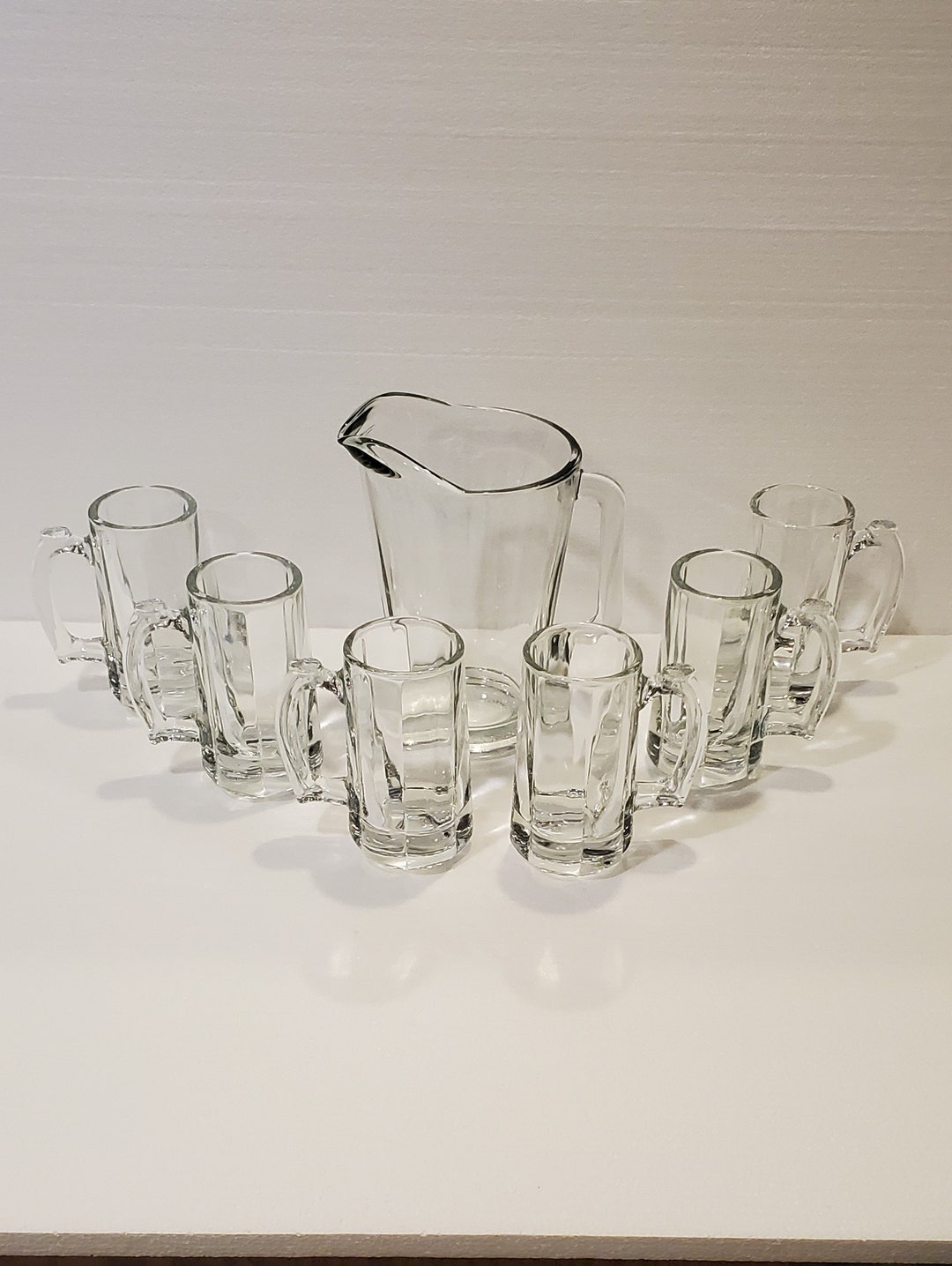 Draft Beer Set, 7 Piece Draft Beer Set, 6 Mugs and a Pitcher, Clear ...