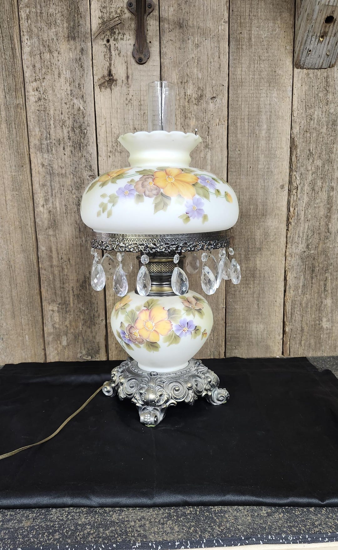 Vintage Floral Hurricane Lamp, 3 Way Hurricane Table Lamp, Vintage ...