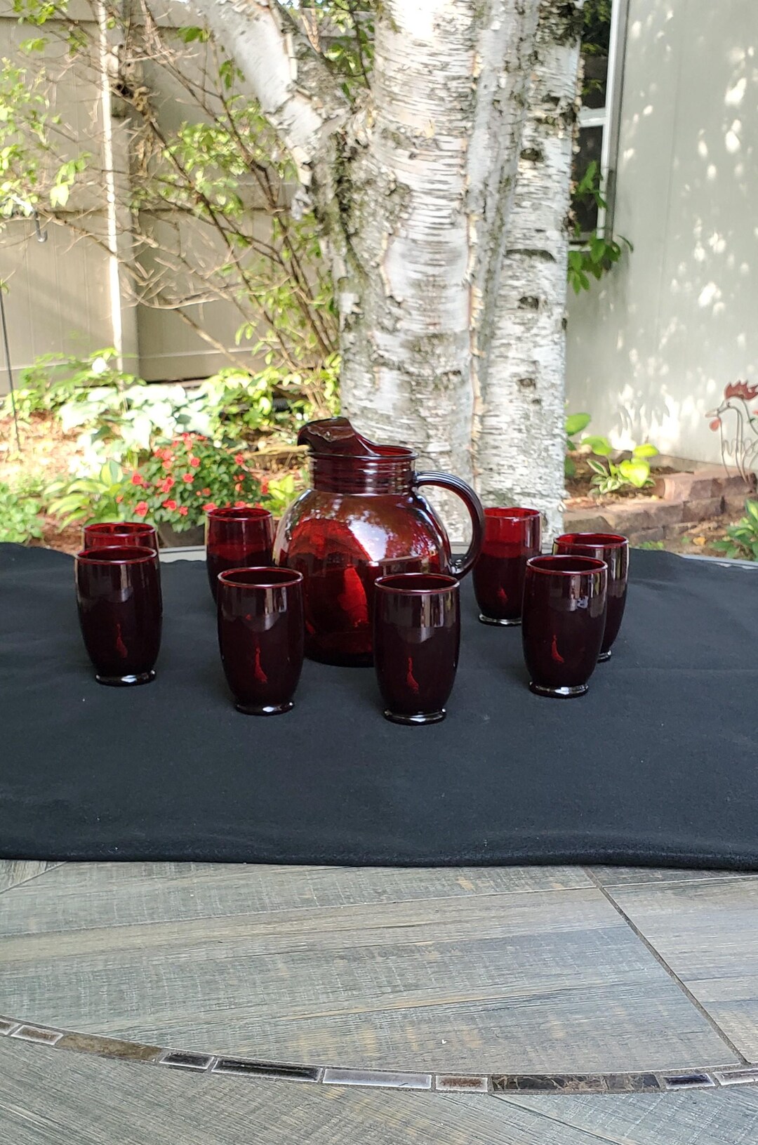 Anchor Hocking 9 Piece Royal Ruby Red Pitcher and Glasses, Ruby Red ...