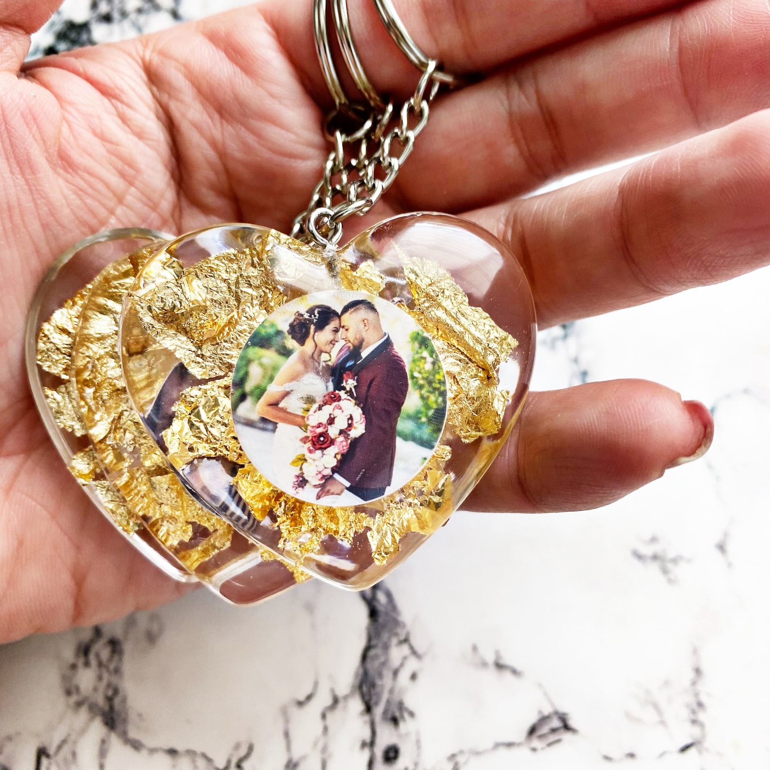 Heart Shape Custom Photo Keychain Resin Heart Keychain Heart - Etsy