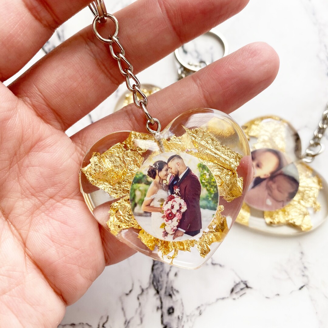 Heart Shape Custom Photo Keychain Resin Heart Keychain Heart - Etsy