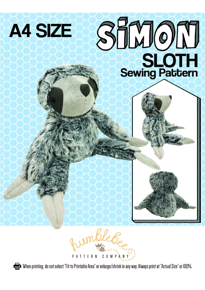 A4 Sloth Toy Sewing Pattern Stuffed Animal Pattern Two-toed Sloth PDF ...