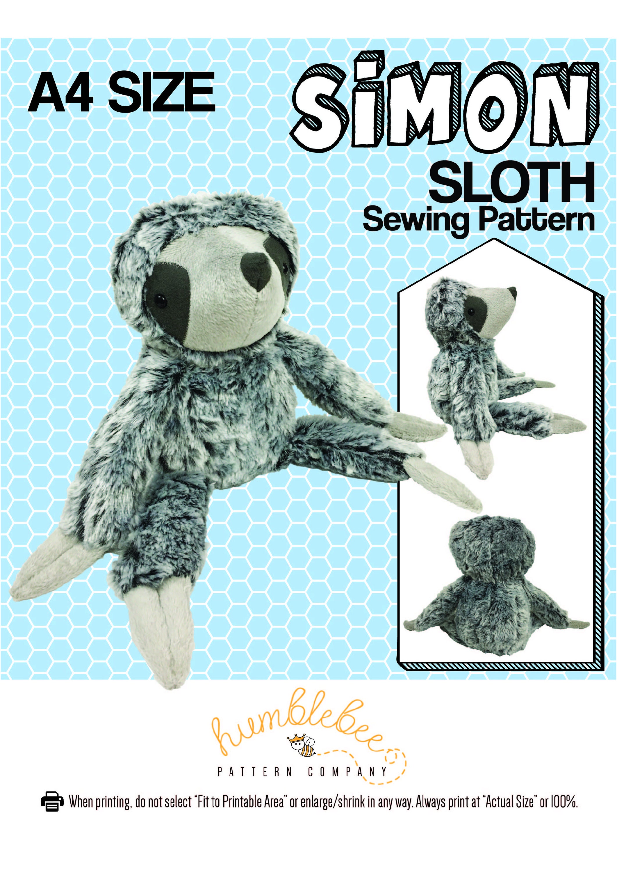 A4 Sloth Toy Sewing Pattern | Stuffed Animal Pattern | Two-toed Sloth ...