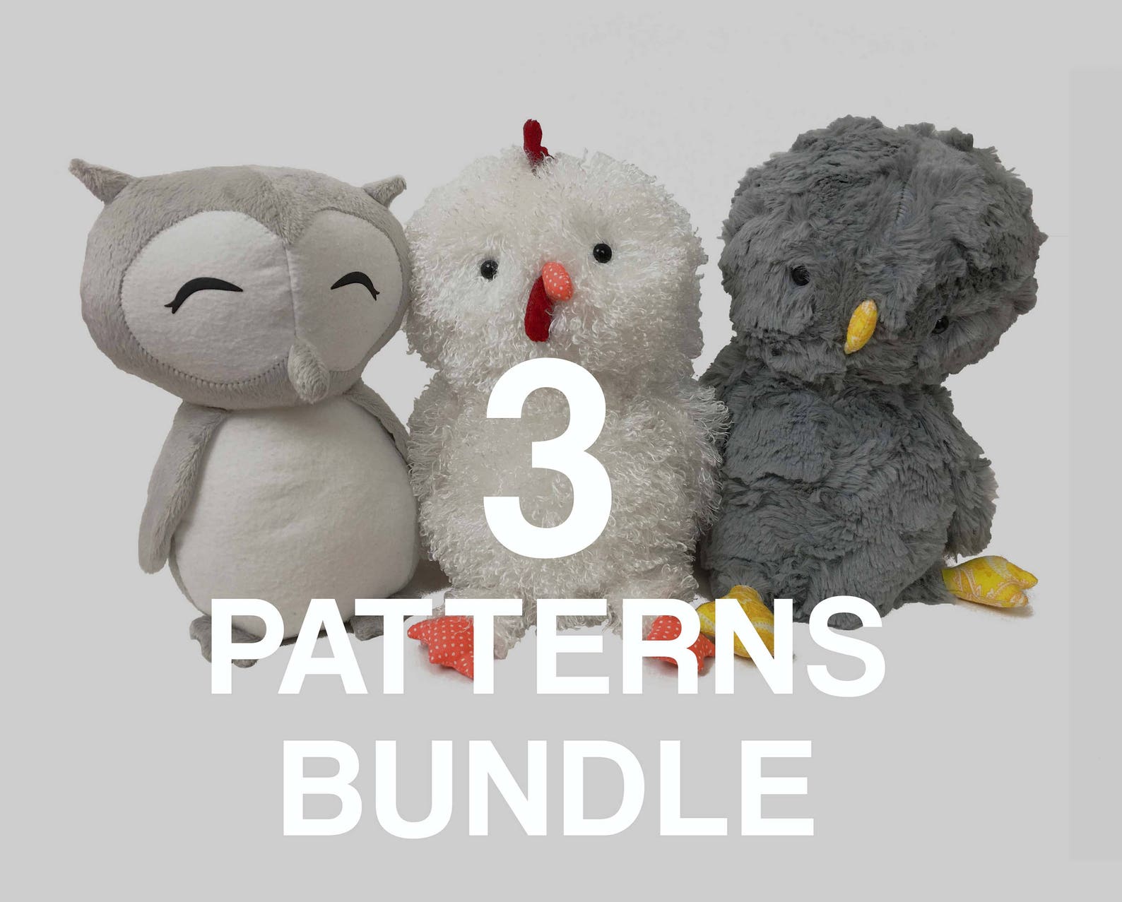 Stuffed Animal Sewing Patterns Owl, Chicken, and Bird PDF Instant ...