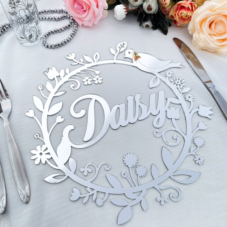 Silver Personalized Charger Plate, Flowers Table Decor, Baby Shower ...