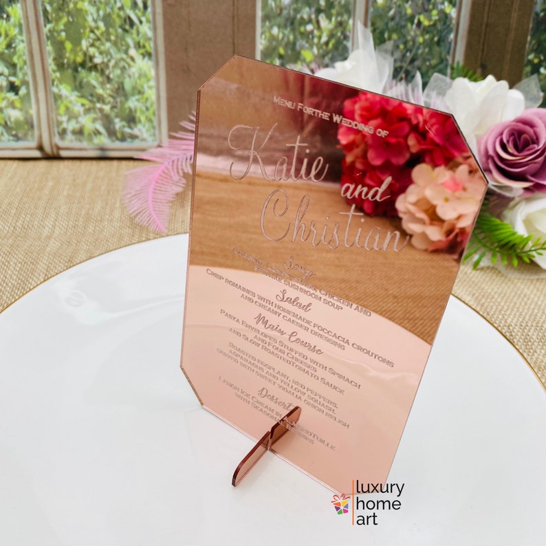 Gold Acrylic Menu Card With Base Wedding Menu Dinner Menu - Etsy