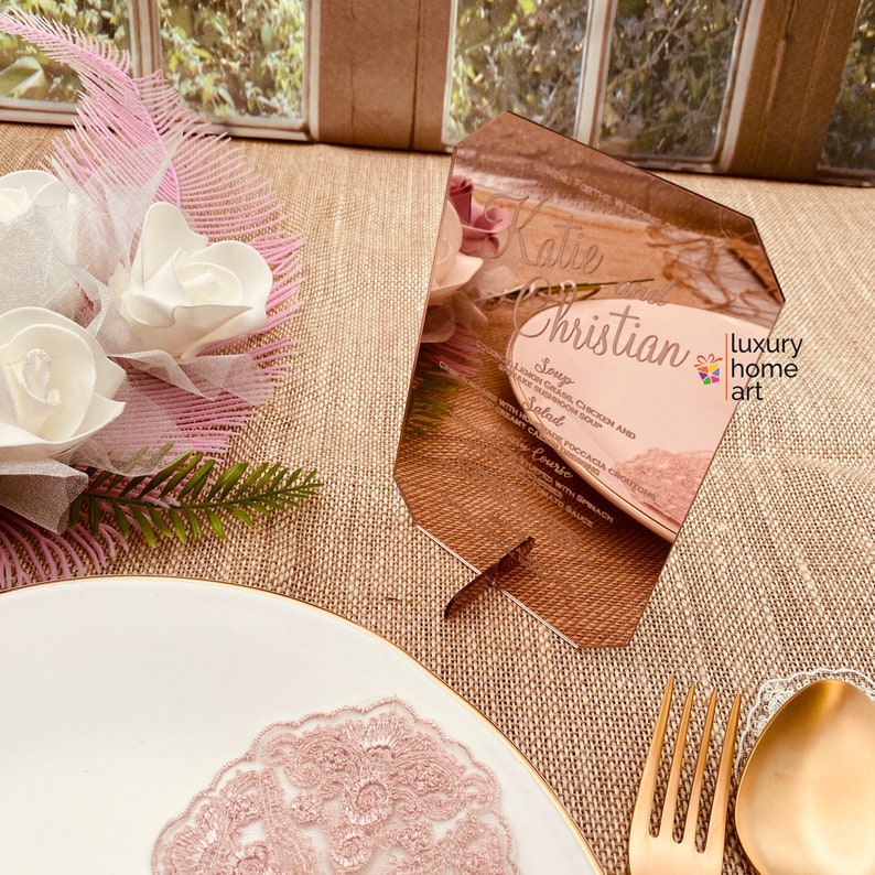 Gold Acrylic Menu Card With Base Wedding Menu Dinner Menu - Etsy