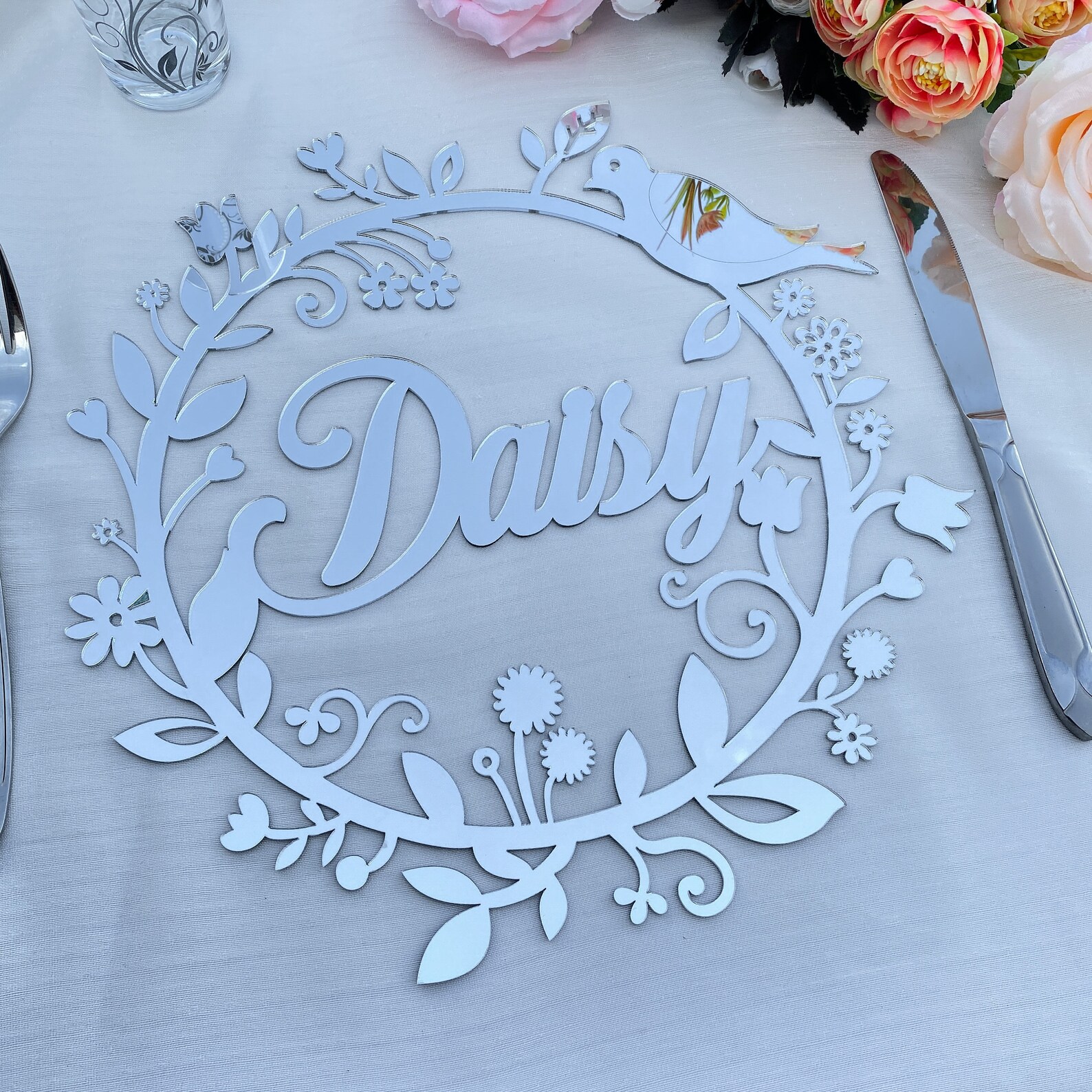 Silver Personalized Charger Plate, Flowers Table Decor, Baby Shower ...