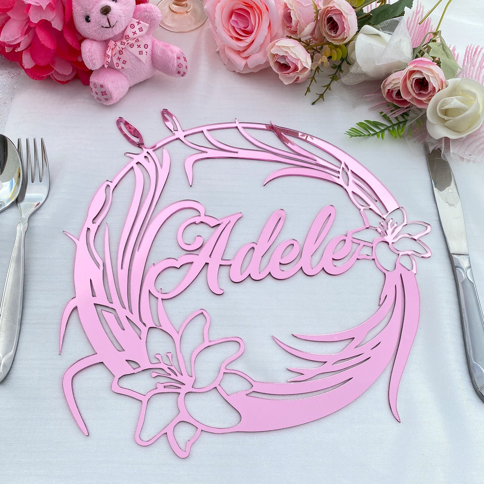 Pink Custom Charger Plate, Personalized Table Decor, Baby Shower Decor ...