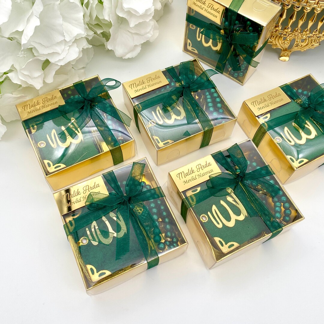 Islamic Gift for Baby Shower, Green Mini Quran Tasbih Set, Ramadan ...