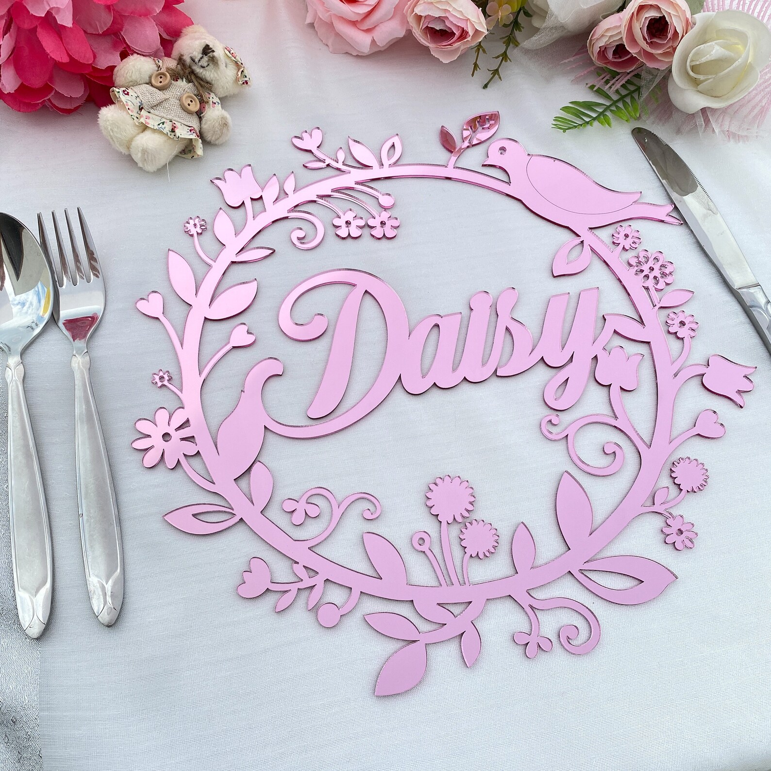 Silver Personalized Charger Plate, Flowers Table Decor, Baby Shower ...
