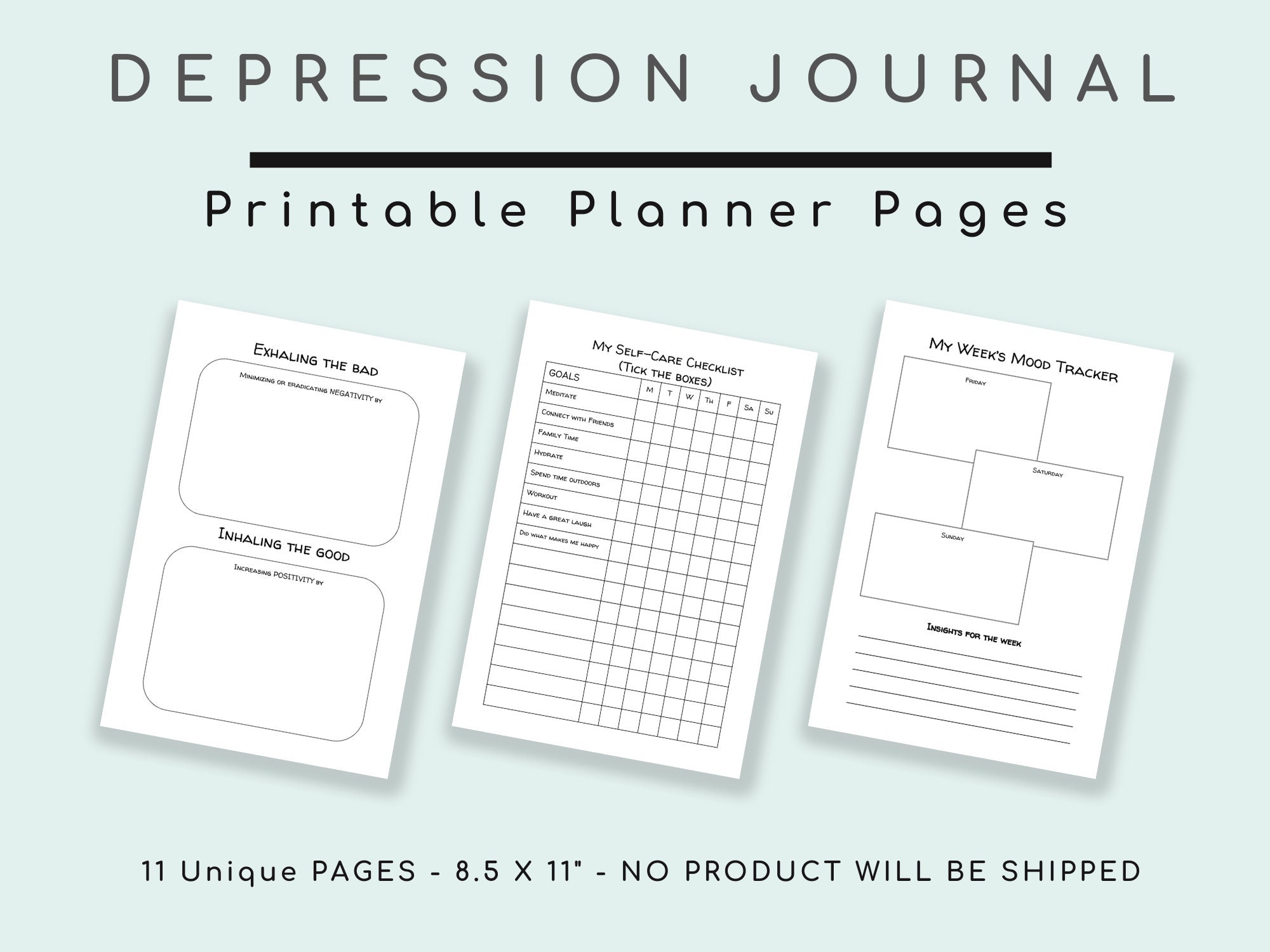Depression Therapy Journal, Instant Printable Download, Anxiety, Mental ...