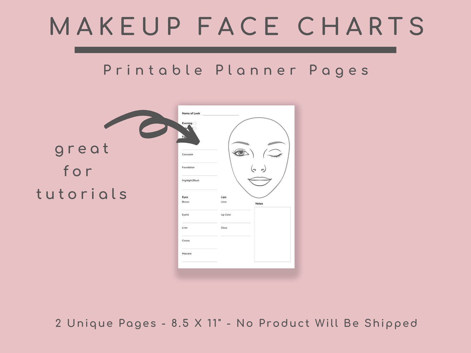 Makeup Face Chart Template Artist Printable Practice Sheet | Etsy