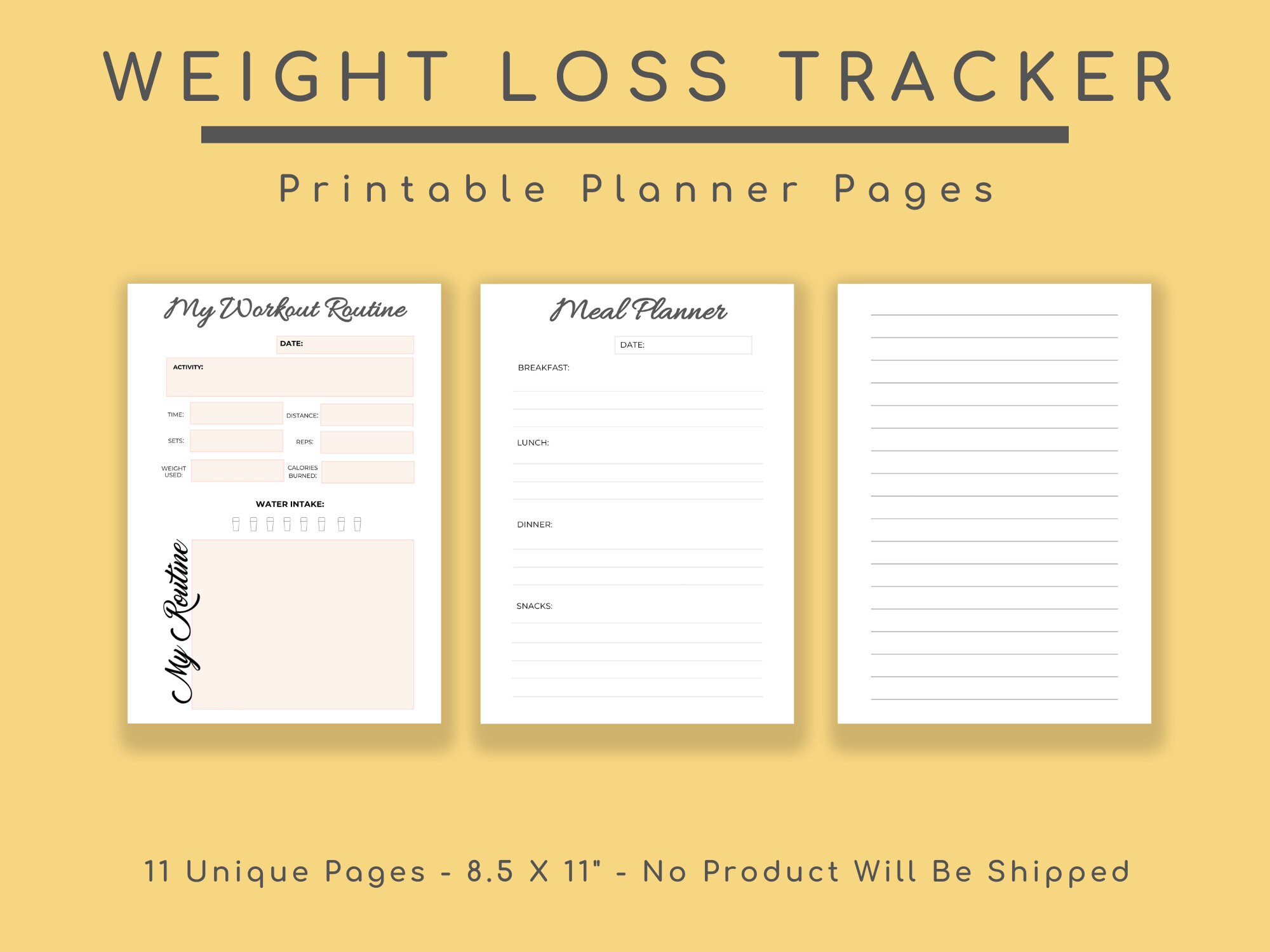 Weight Loss Tracker Printable, Chart, Time Calculator, Log Book ...