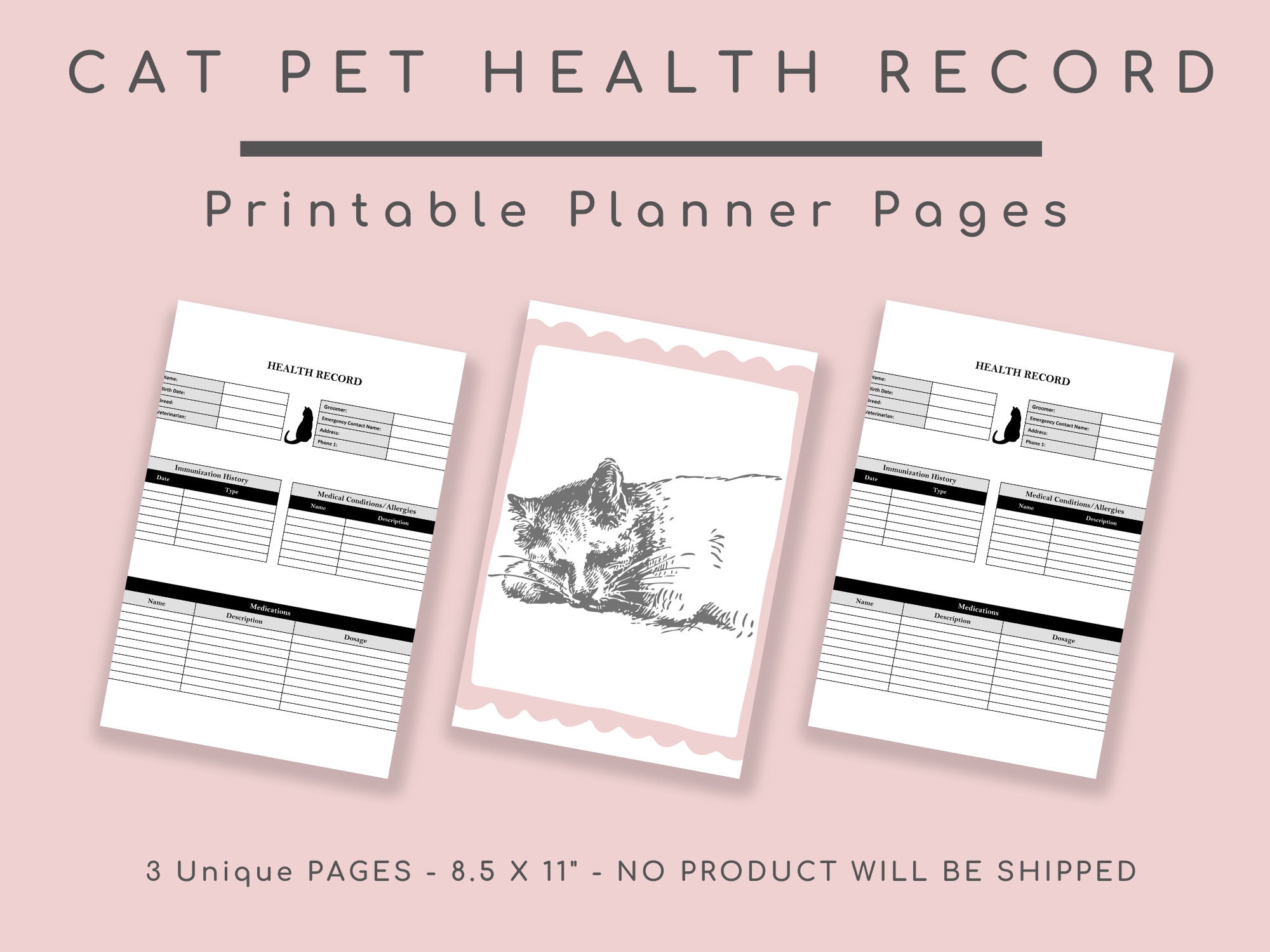 Cat Health Record, Pet Planner, Veterinary Visits, Wormer Given, Vet ...