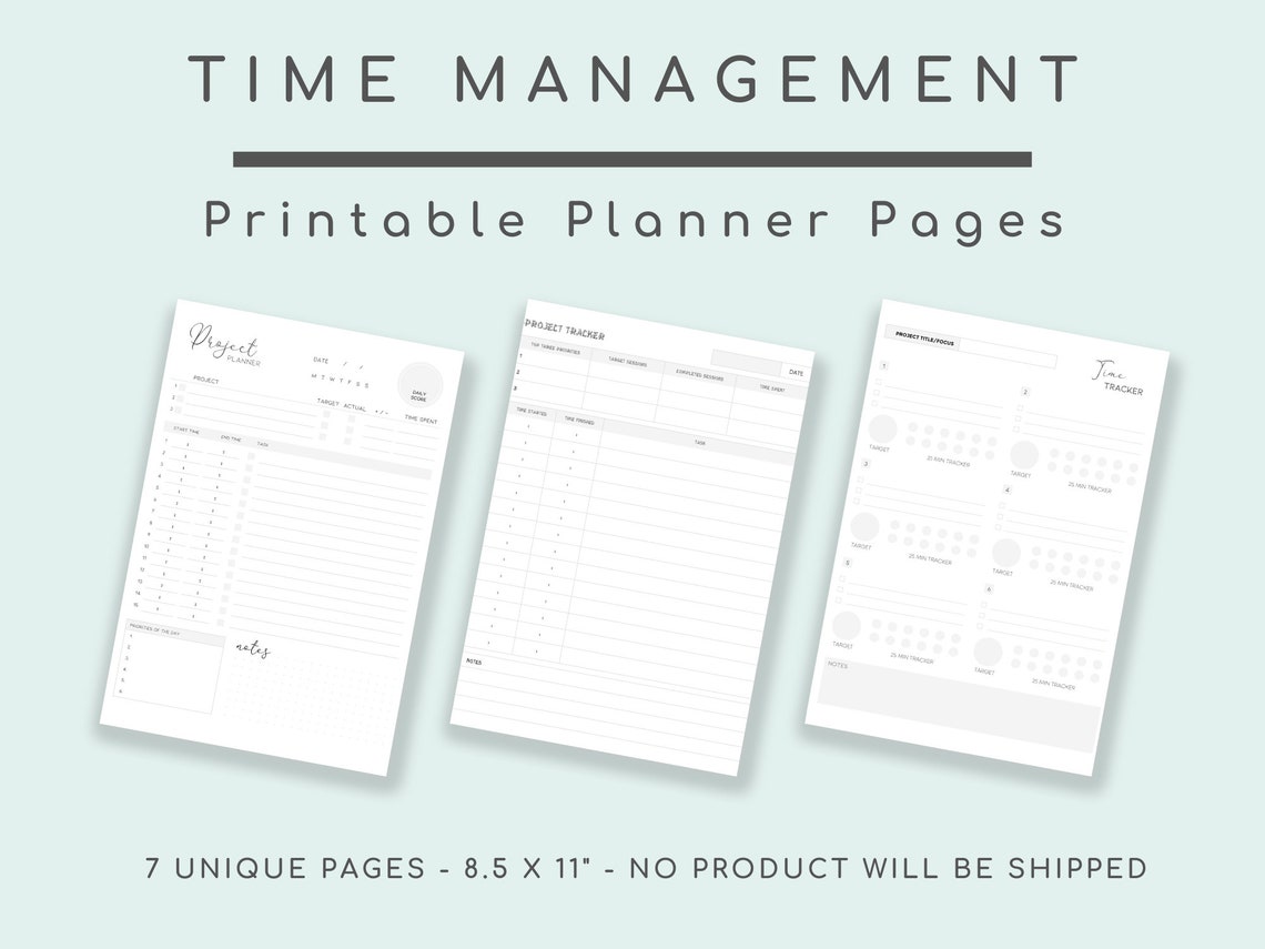 Time Management Printable Worksheets Calendar Productivity - Etsy