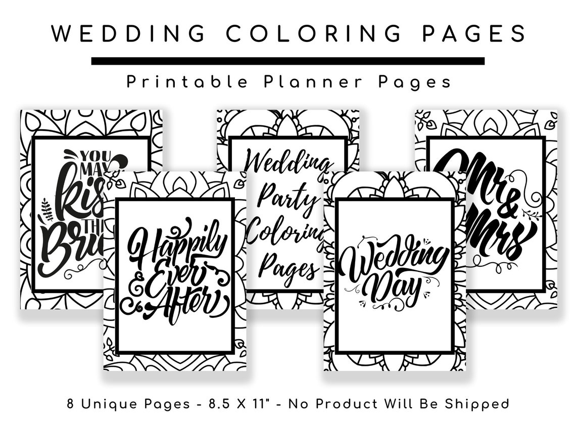 Wedding Coloring Activity Book Printable Pages For Adults | Etsy