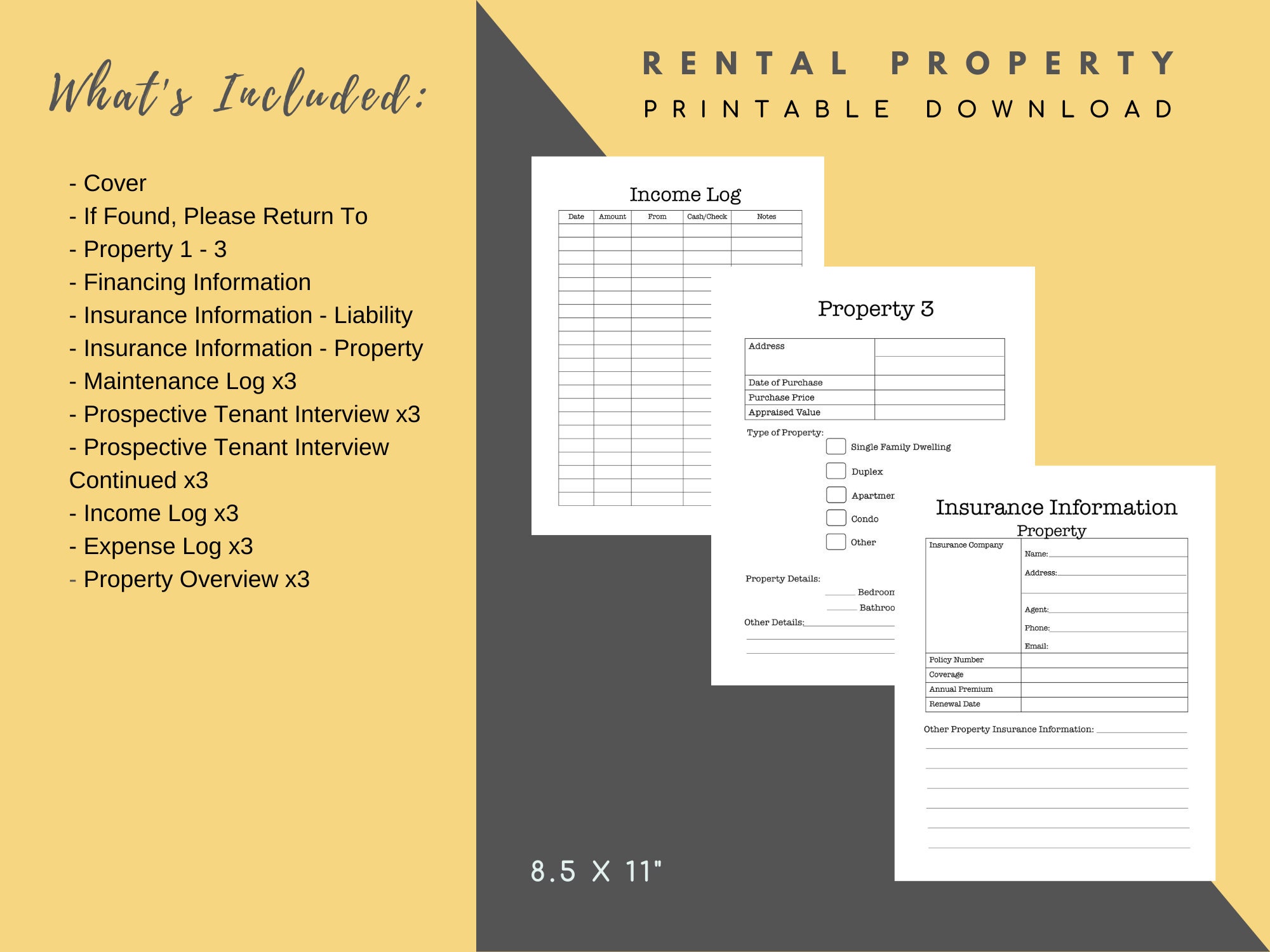 Rental Property Management, Property Management, Income and Expense Log ...