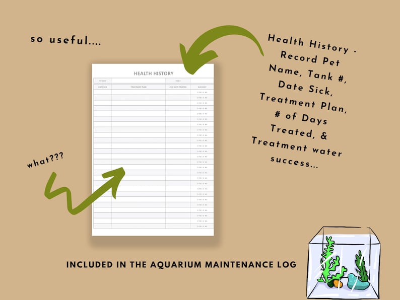 Fish Tank Maintenance Log — Printable Care Tracker for Water Quality ...