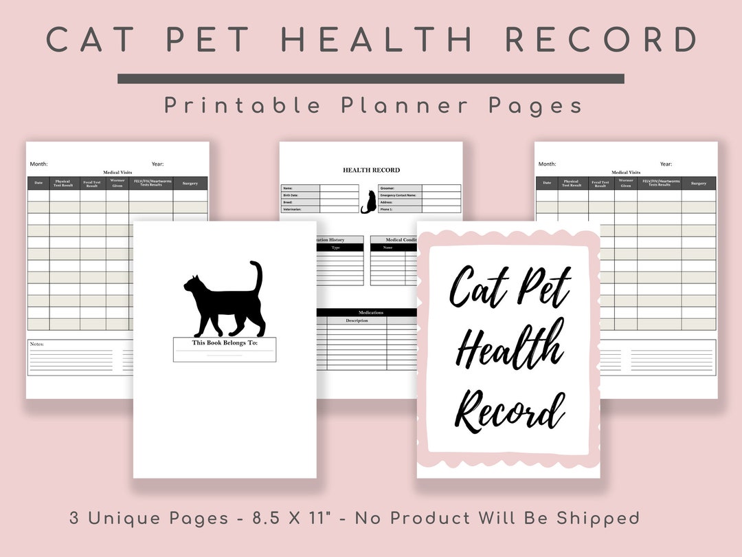 Cat Health Record, Pet Planner, Veterinary Visits, Wormer Given, Vet ...
