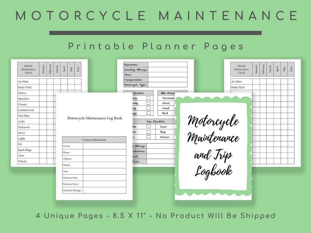 Motorcycle Maintenance, Printable Trip Planner, Engine Technician ...