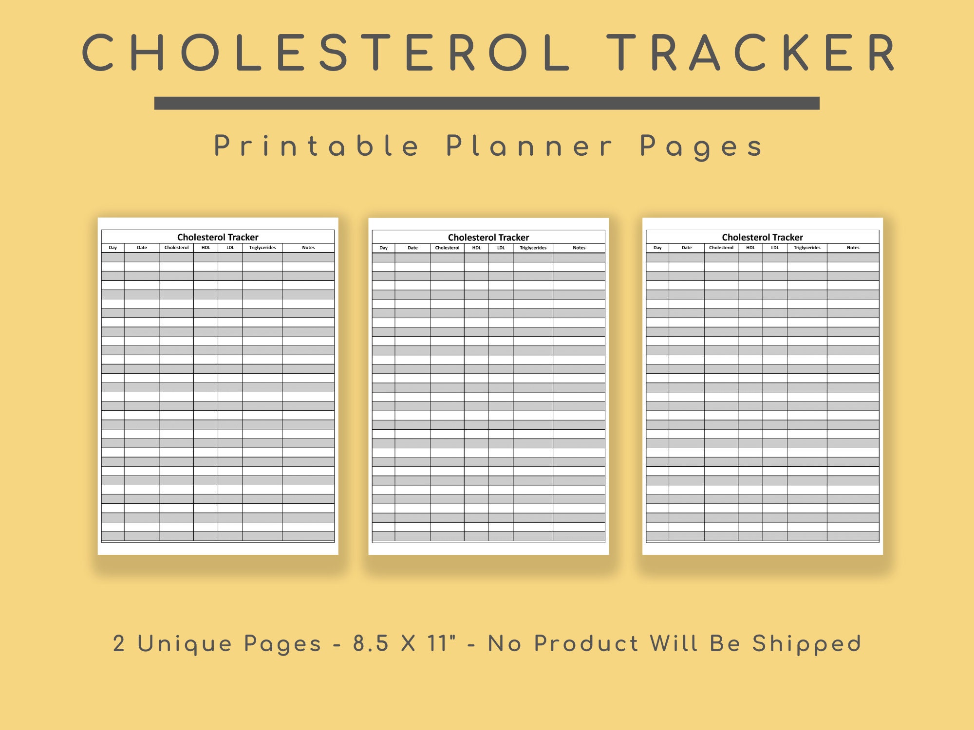 Cholesterol Tracker, Daily Chart, LDL HDL Chart Logbook, Printable ...