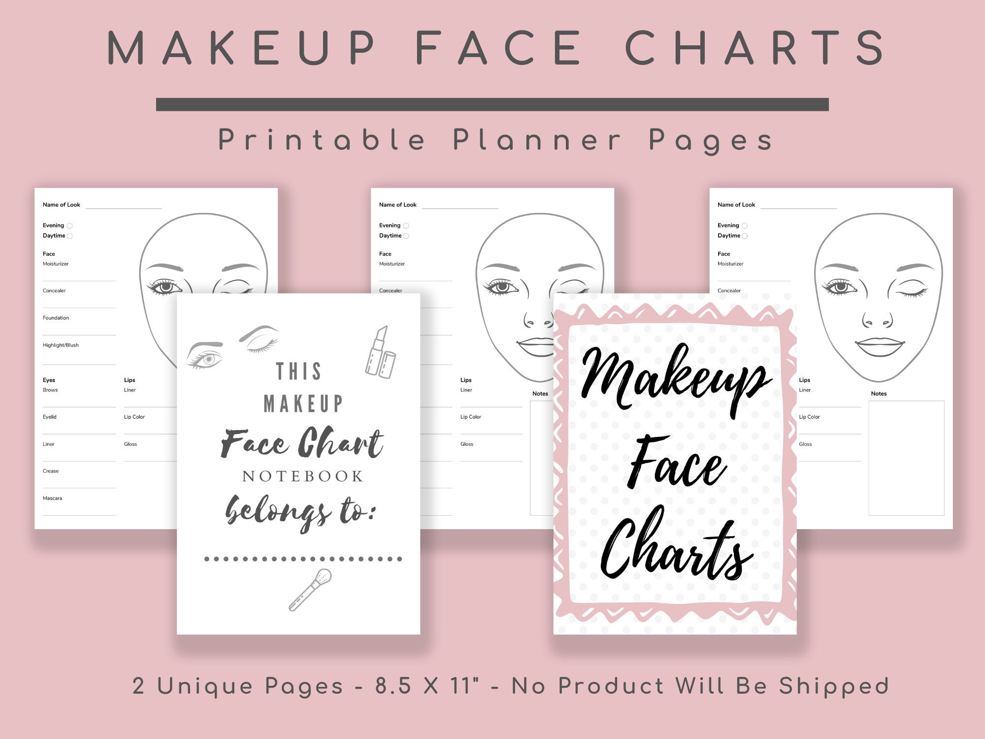 Makeup Face Chart, Template Artist, Printable Practice Sheet, Blank ...