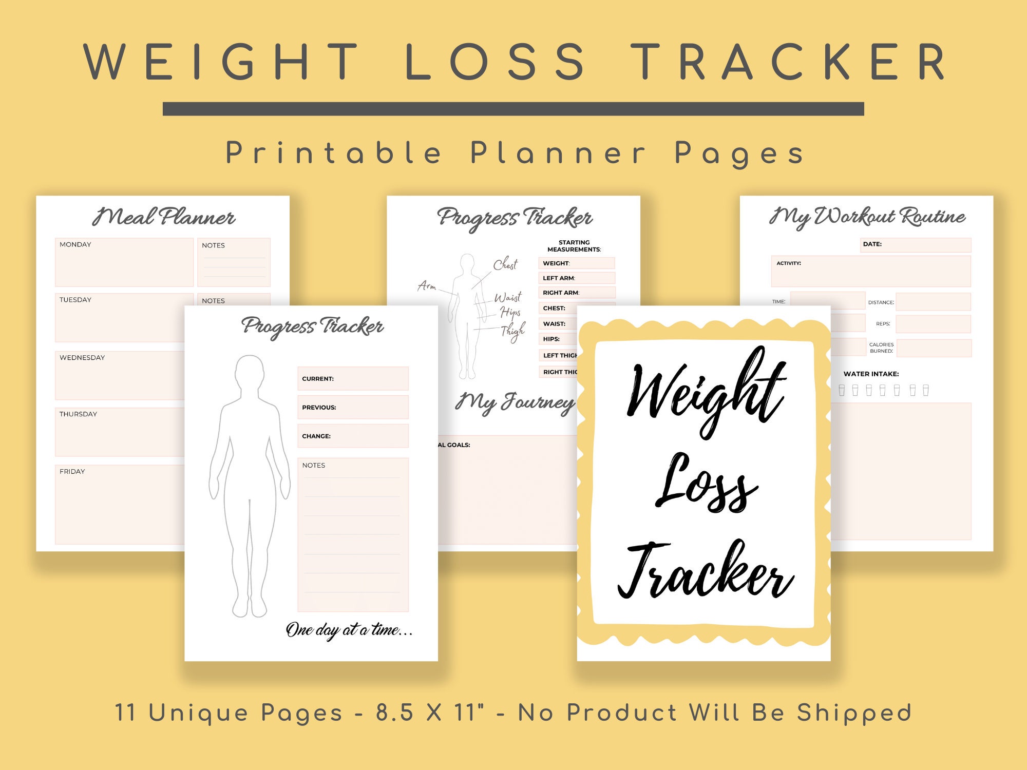 Weight Loss Tracker Printable, Chart, Time Calculator, Log Book ...
