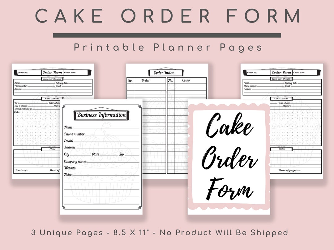 Cake Order Form Editable Order Forms Template Printable Bakery Custom ...
