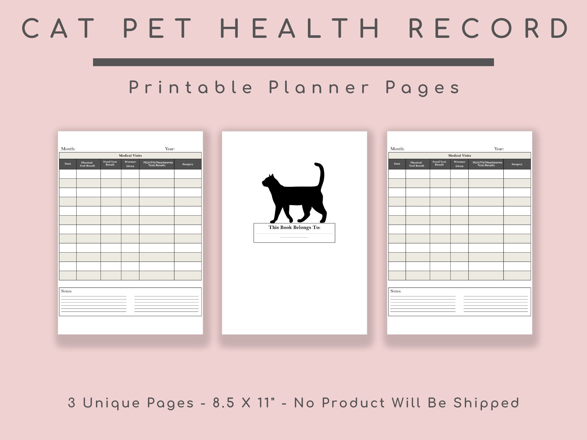 Cat Health Record, Pet Planner, Veterinary Visits, Wormer Given, Vet ...
