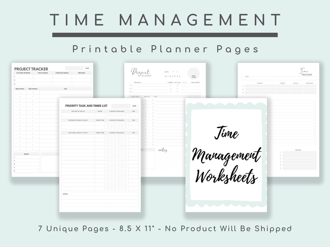 Time Management Printable Worksheets, Calendar, Productivity, Daily ...