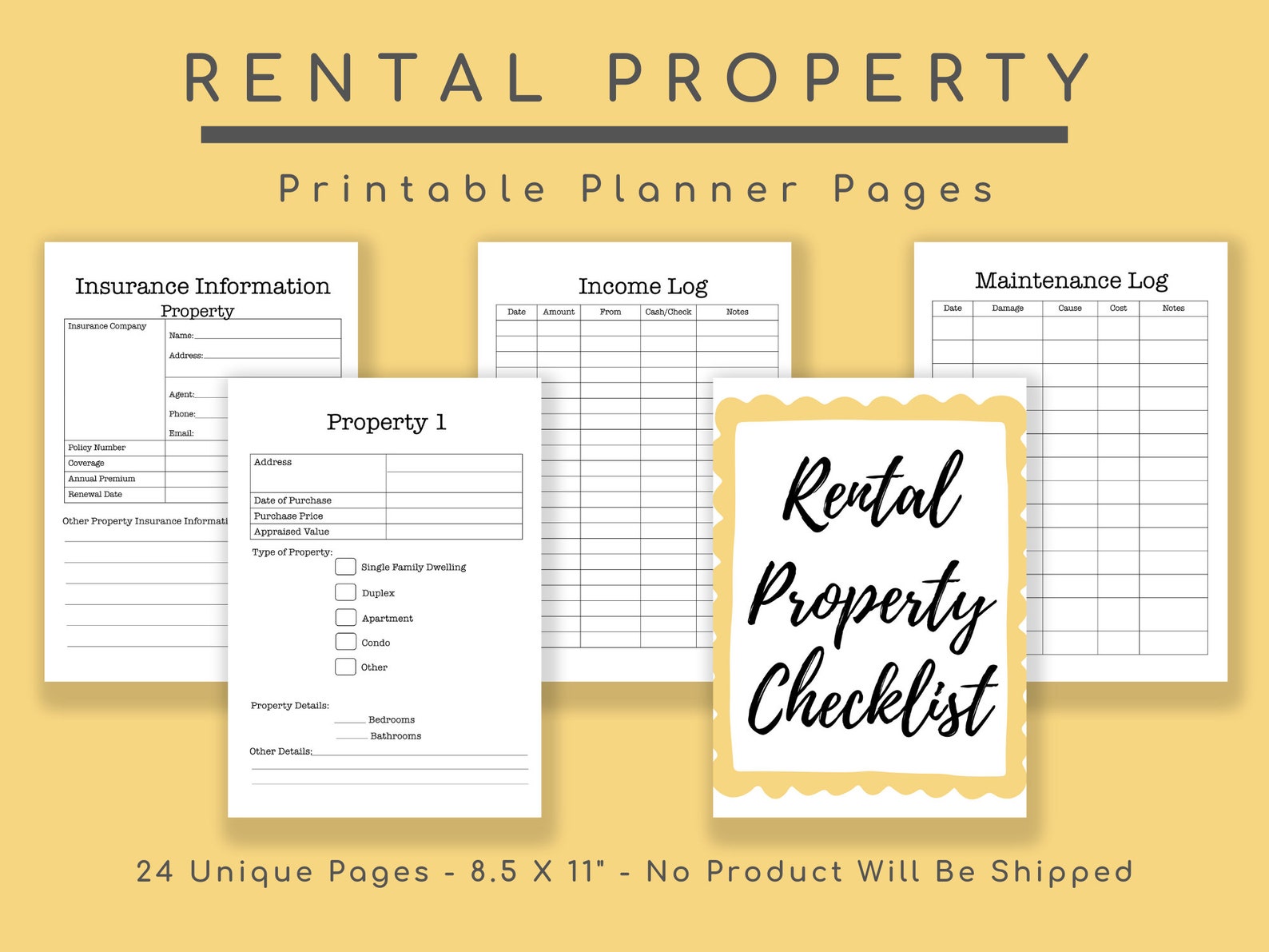 Rental Property Management, Property Management, Income and Expense Log ...