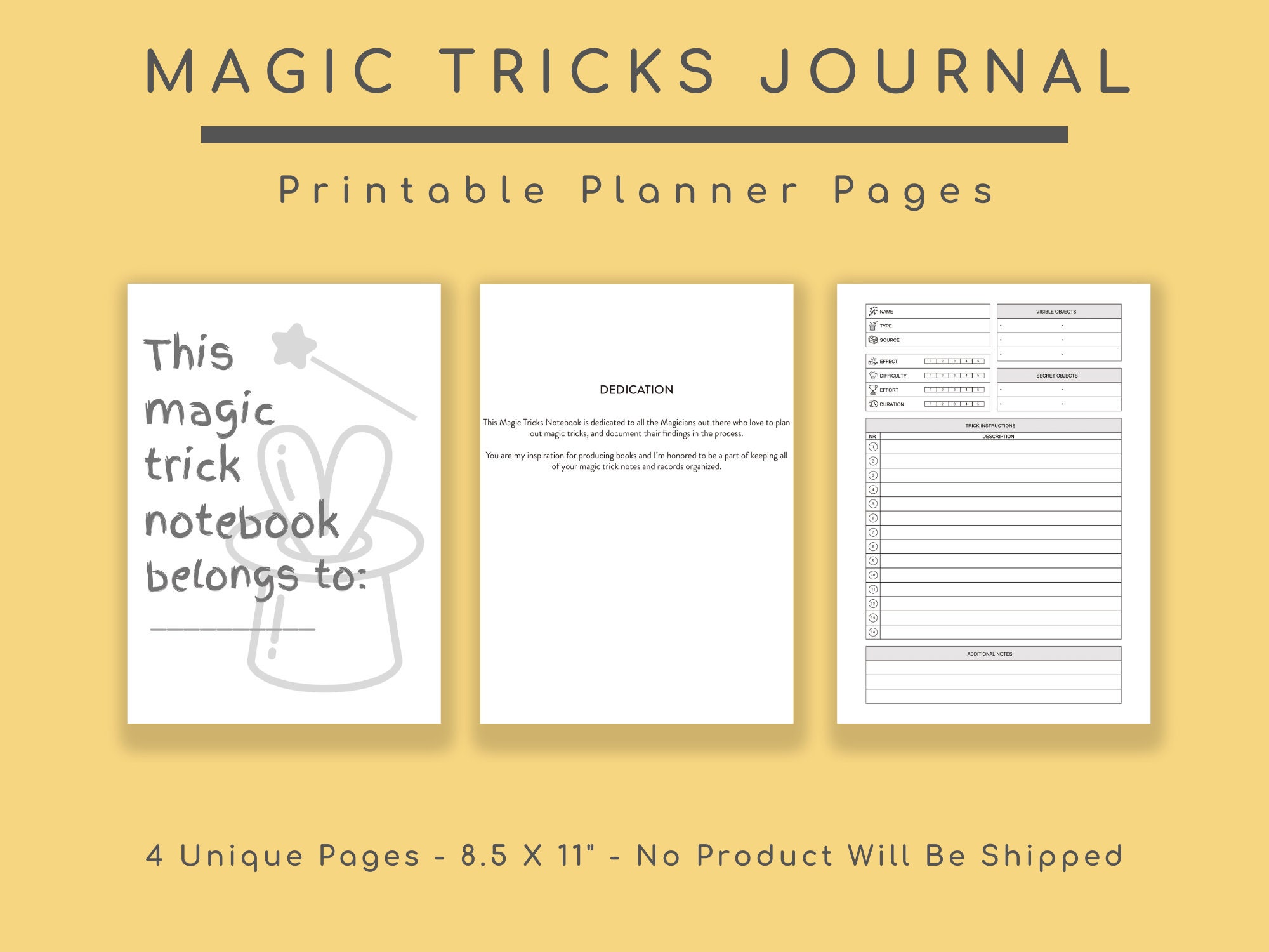 Magic Tricks Illusions Card Magic Printable Logbook for - Etsy